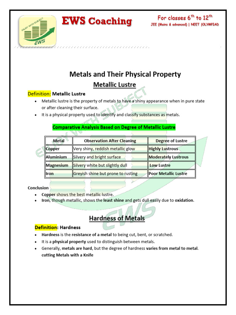 Metals and Their Physical Properties | PDF | Metals | Electrical Conductor