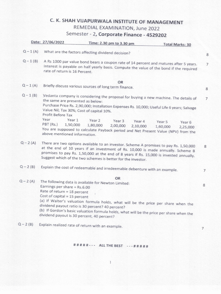 2022 July Mba Sem-2 Mid Sem Remedial PDF | PDF