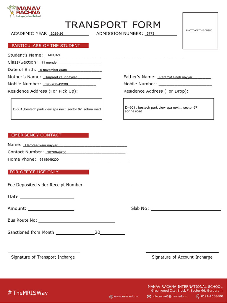 Transport Application Form | PDF | Bus | School Bus