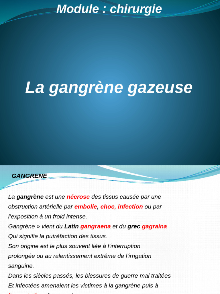 Gangrène gazeuse : définition et traitement | PDF | Maladies et ...