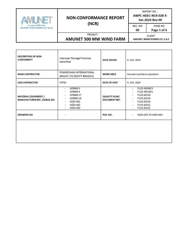 Non-Conformance Report: Amunet Wind Farm | PDF | Power (Physics ...