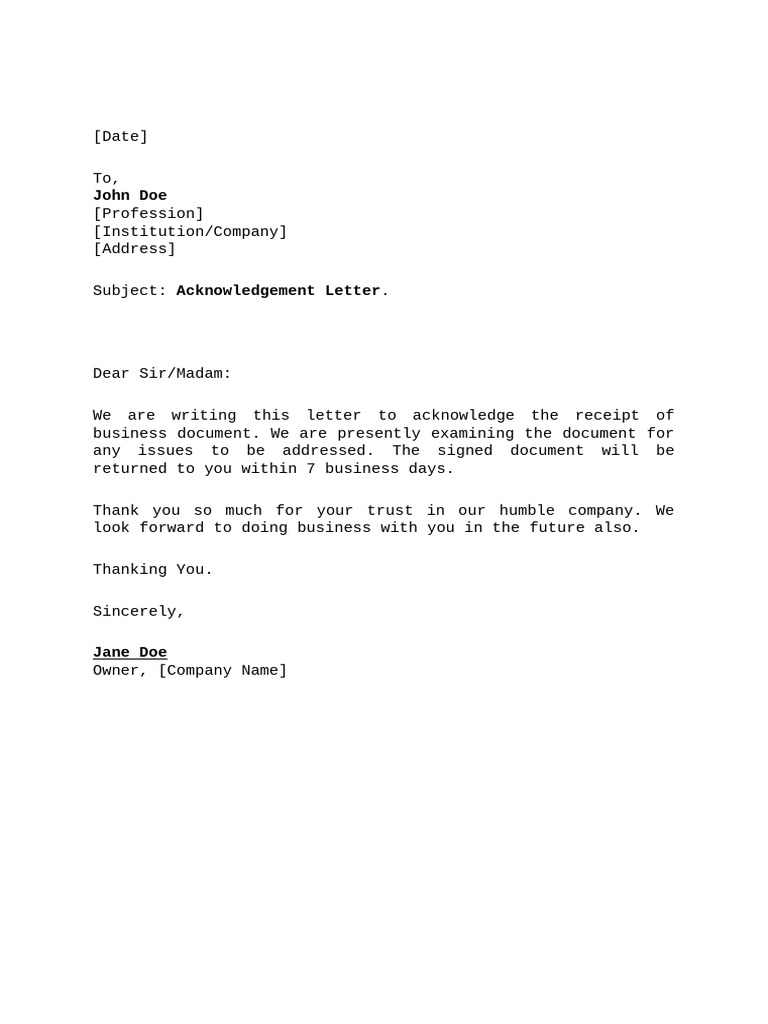 Acknowledgement Letter | PDF