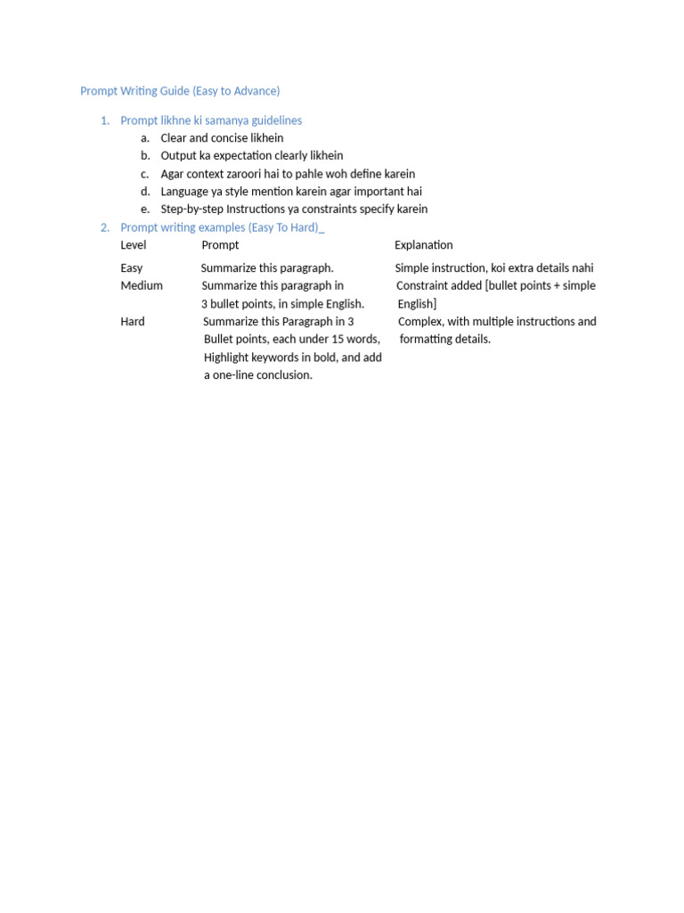 Urdu Prompt Writing Guidelines | PDF