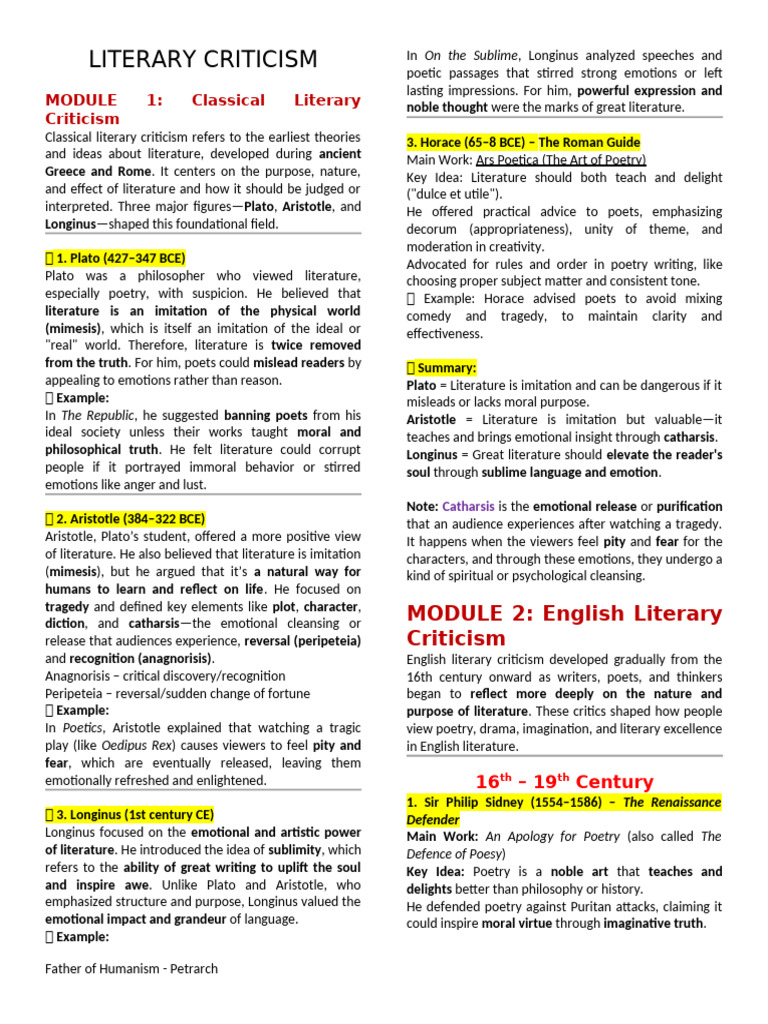 Classical to Modern Literary Criticism | PDF | Poetry | Aristotle