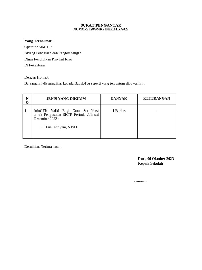 Surat Pengantar Lusi | PDF