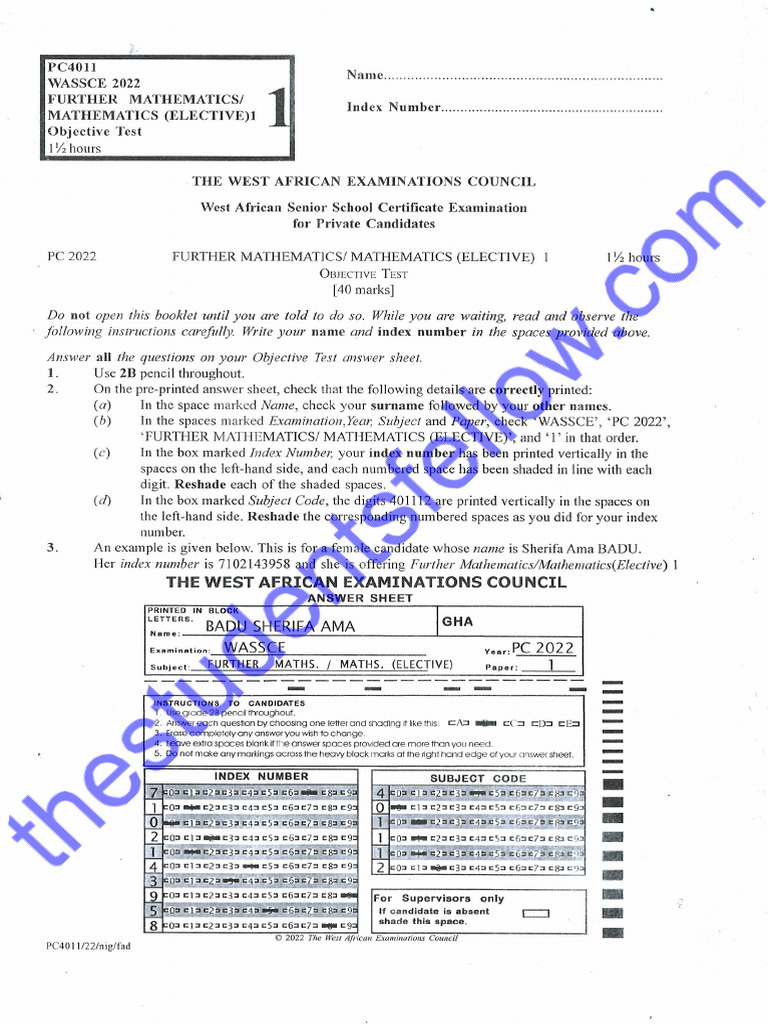 WASSCE Elective Mathematics Past Questions 2022 | PDF