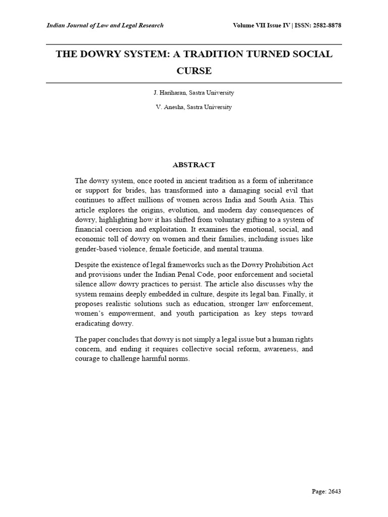 Dowry System: Tradition to Social Curse | PDF | Cost Of Living | Marriage