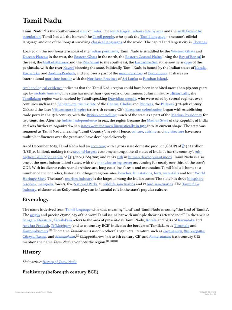 Tamil Nadu - Wikipedia | PDF | Tamil Nadu | Monsoon