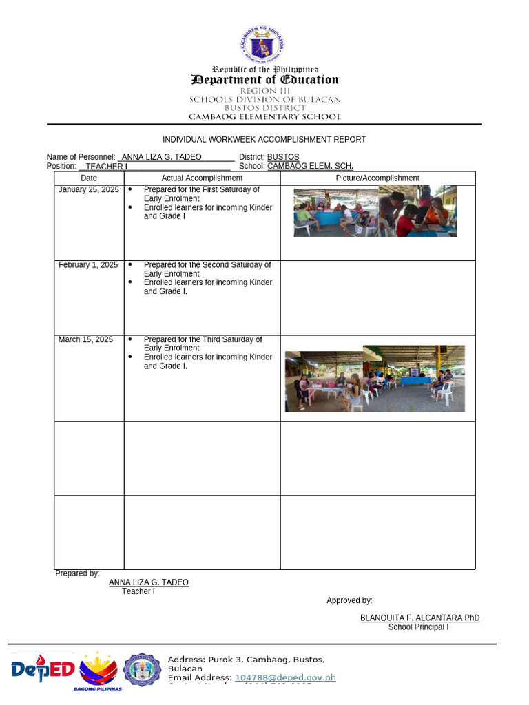 EARLY ENROLMENT 2025 Accomplishment Report | PDF