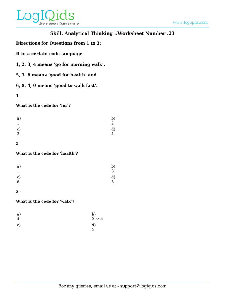 Logiqids Analytical Thinking Worksheets | PDF