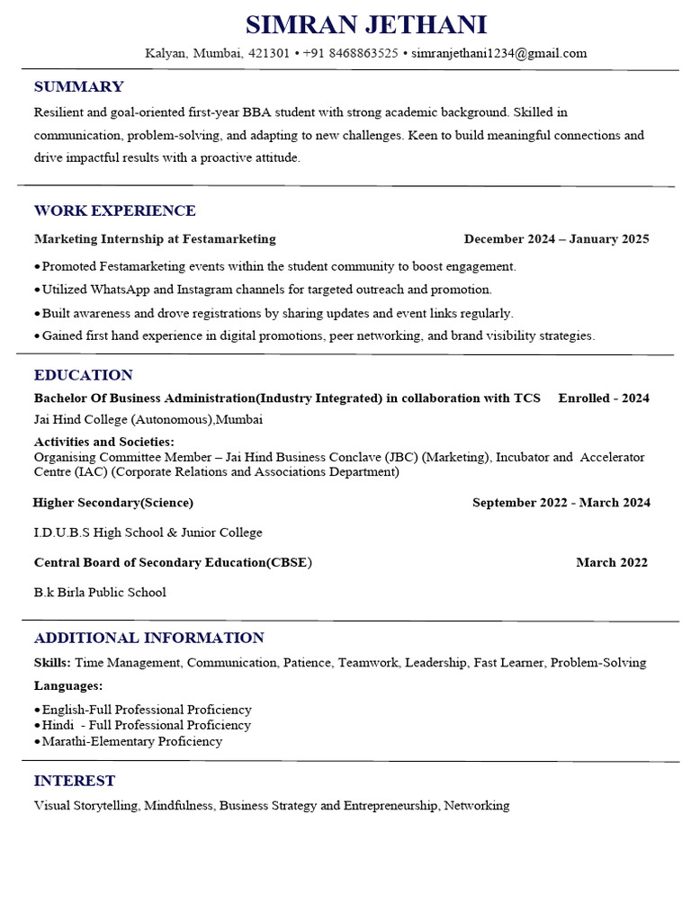 Simran Jethan1 Resume | PDF