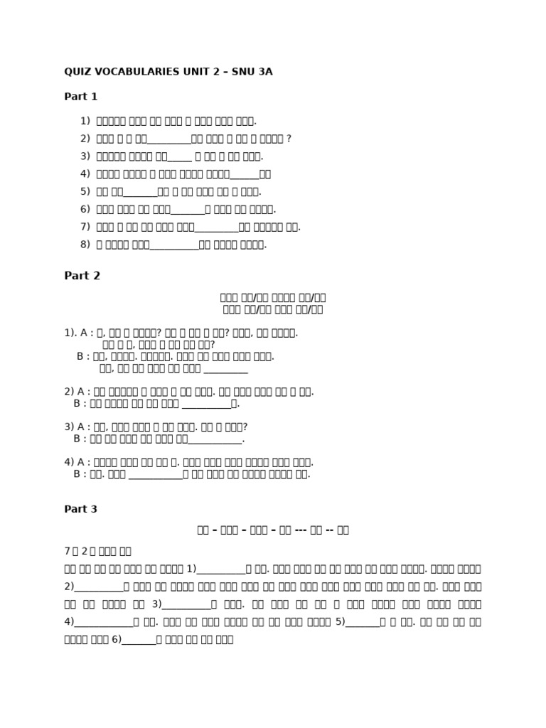 Quiz Vocabularies Unit 2 - Snu 3a | PDF