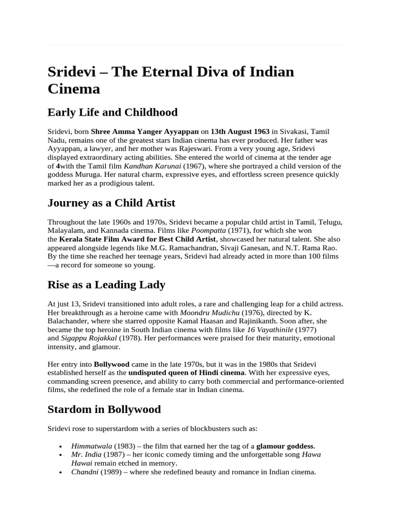 Sridevi: Legacy of an Indian Cinema Icon | PDF | Cinema Of India