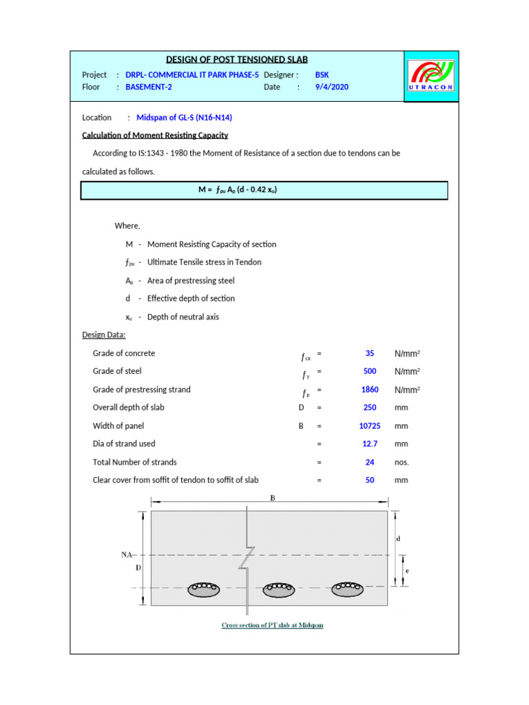 Post-Tensioned Slab Design Calculations | PDF | Prestressed Concrete ...