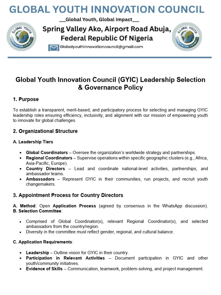 GYIC Leadership Selection Policy | PDF | Leadership | Social Psychology
