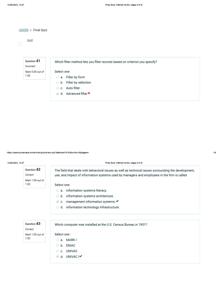 Final Quiz Attempt Review Summary | PDF | Information | Computing