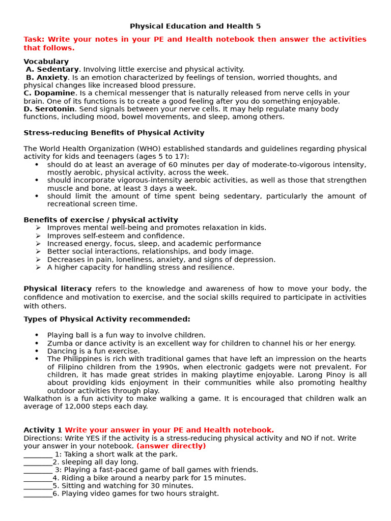 Benefits of Physical Activity for Kids | PDF | Emotions | Behavioural ...