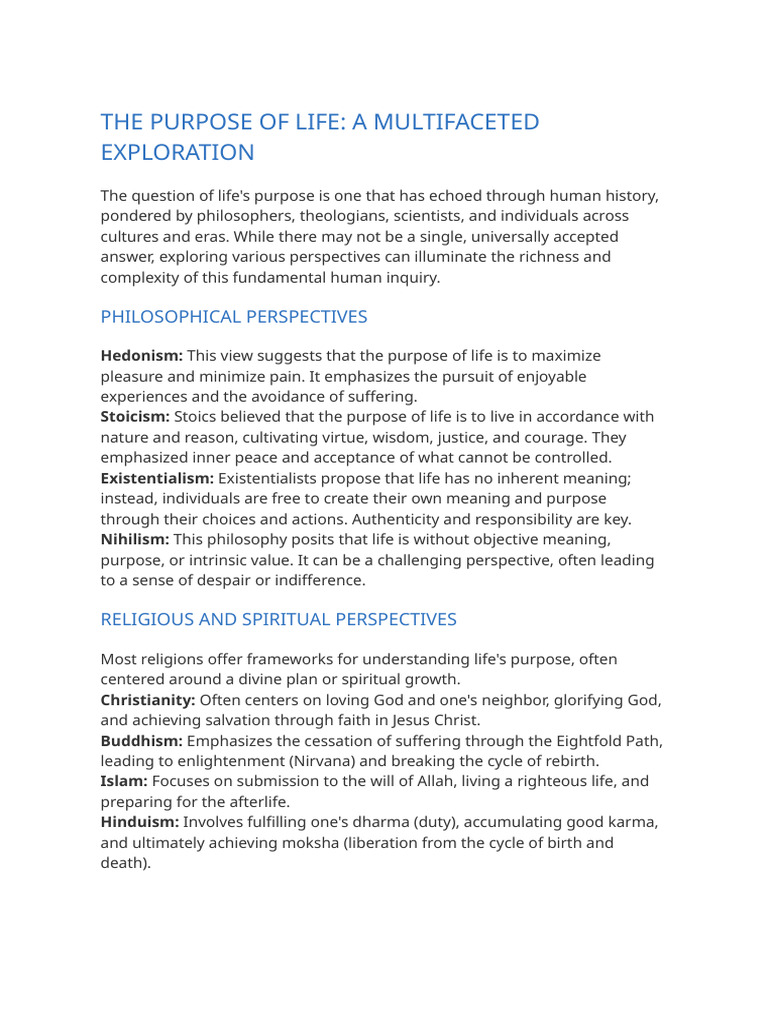 Exploring Life's Purpose: Perspectives | PDF | Meaning Of Life | Moksha