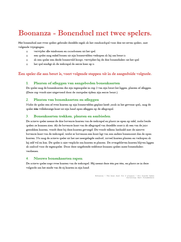 Boonanza - Bonenduel Met Twee Spelers | PDF