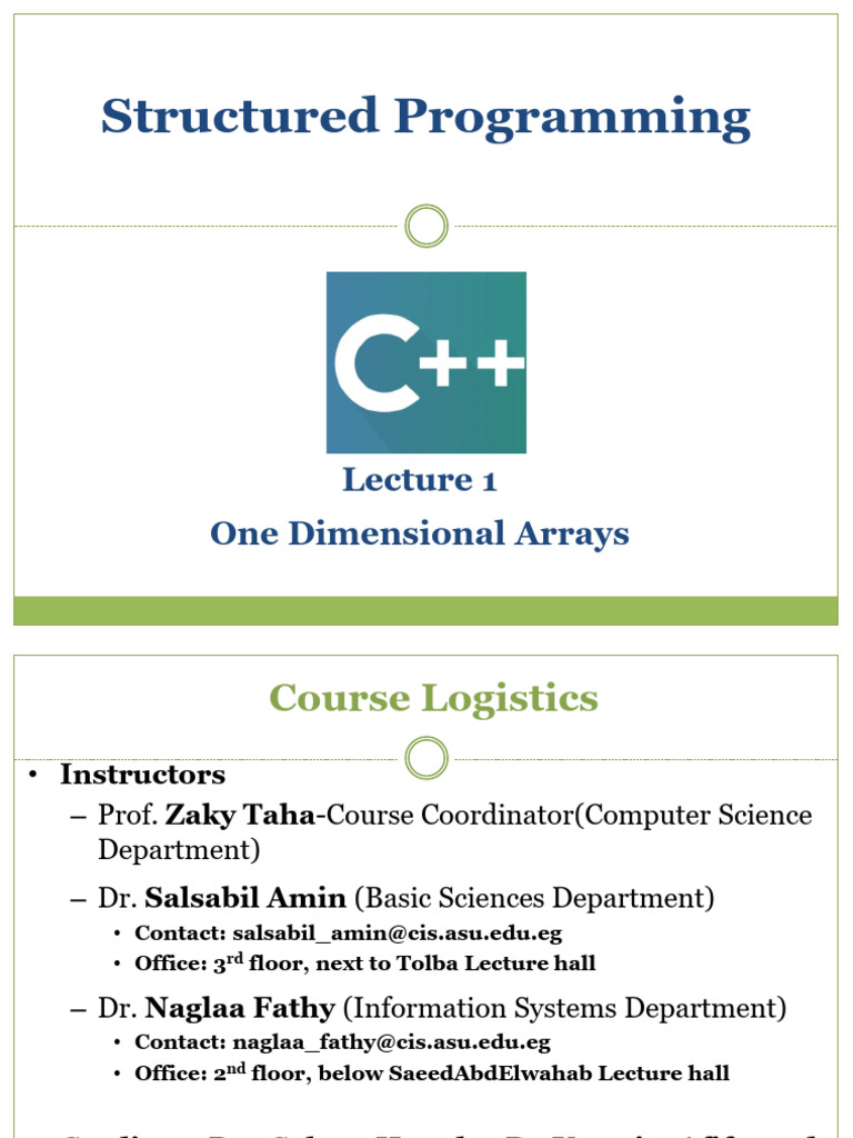 (SP - 24) Lecture 1 - 1D Arrays | PDF | Integer (Computer Science) | Computer Science