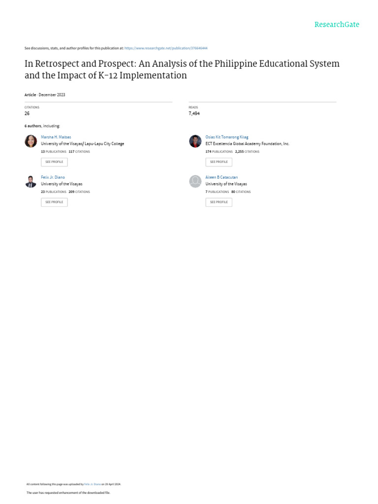 In Retrospect and Prospect: An Analysis of The Philippine Educational ...