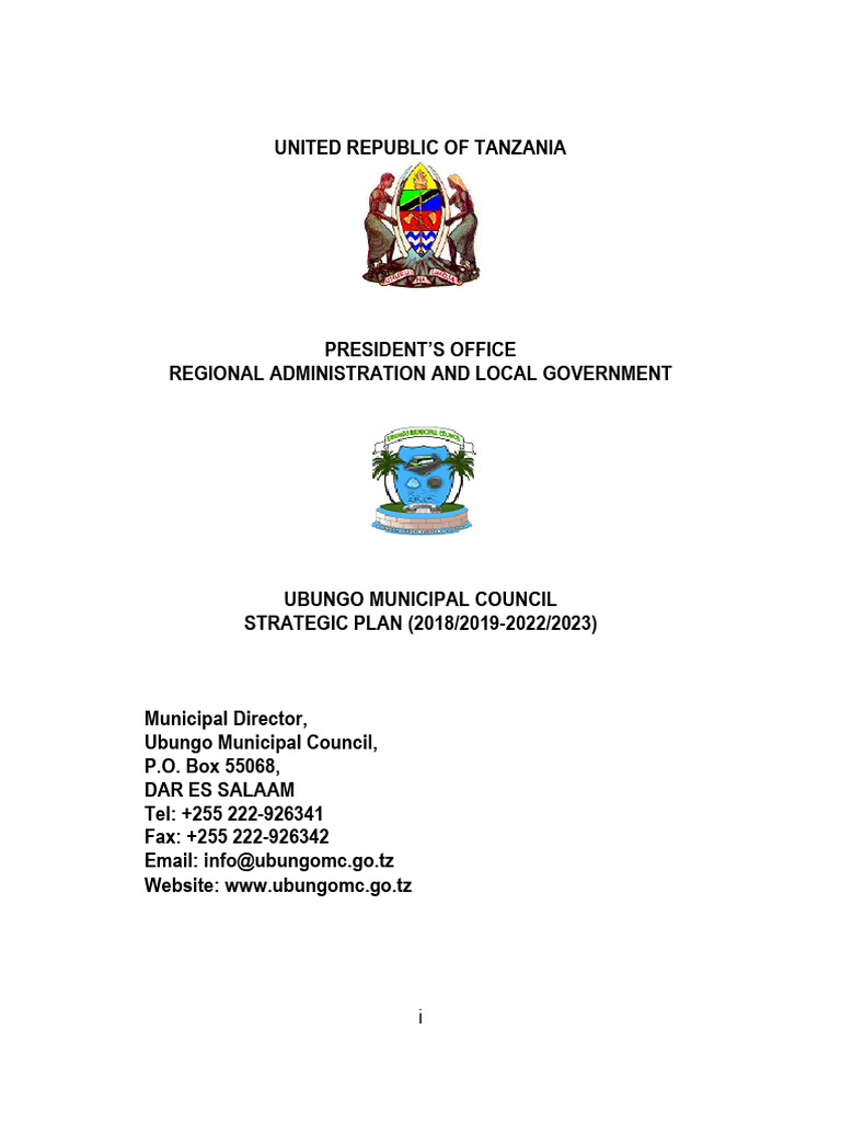 Ubungo Municipal Council Strategic Plan 2023 | PDF | Strategic Planning ...