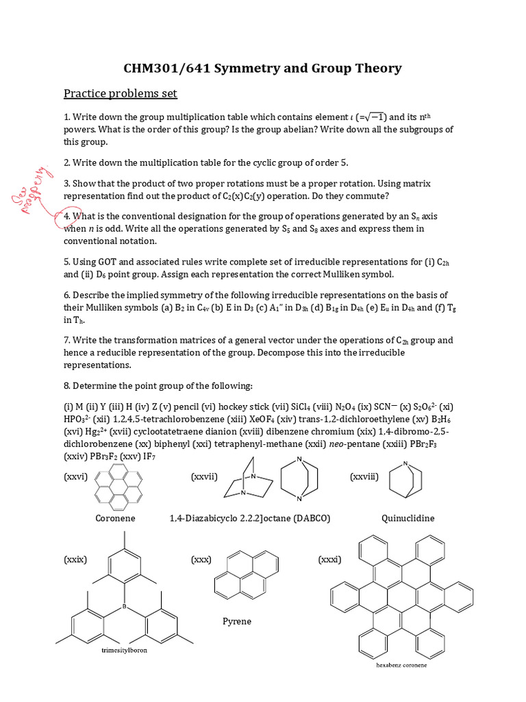 CHM301 Practice Problems | PDF | Group (Mathematics) | Group Representation