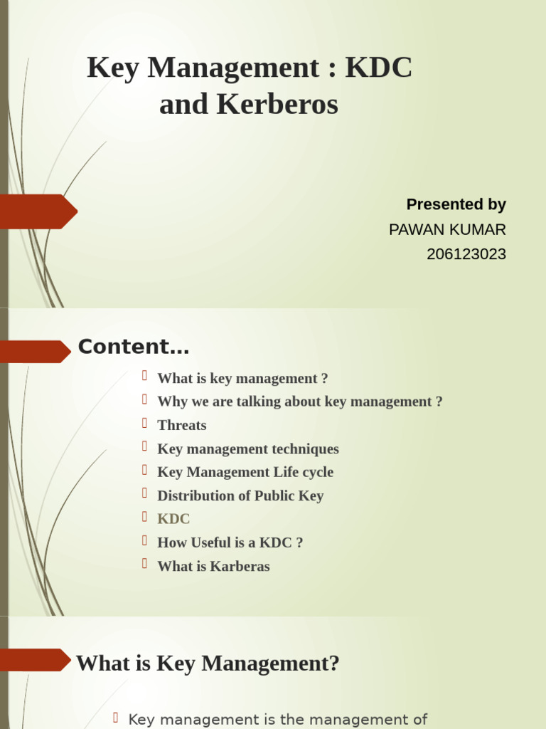 Key Management and KDC, Kerberos | PDF | Key (Cryptography) | Public Key Cryptography