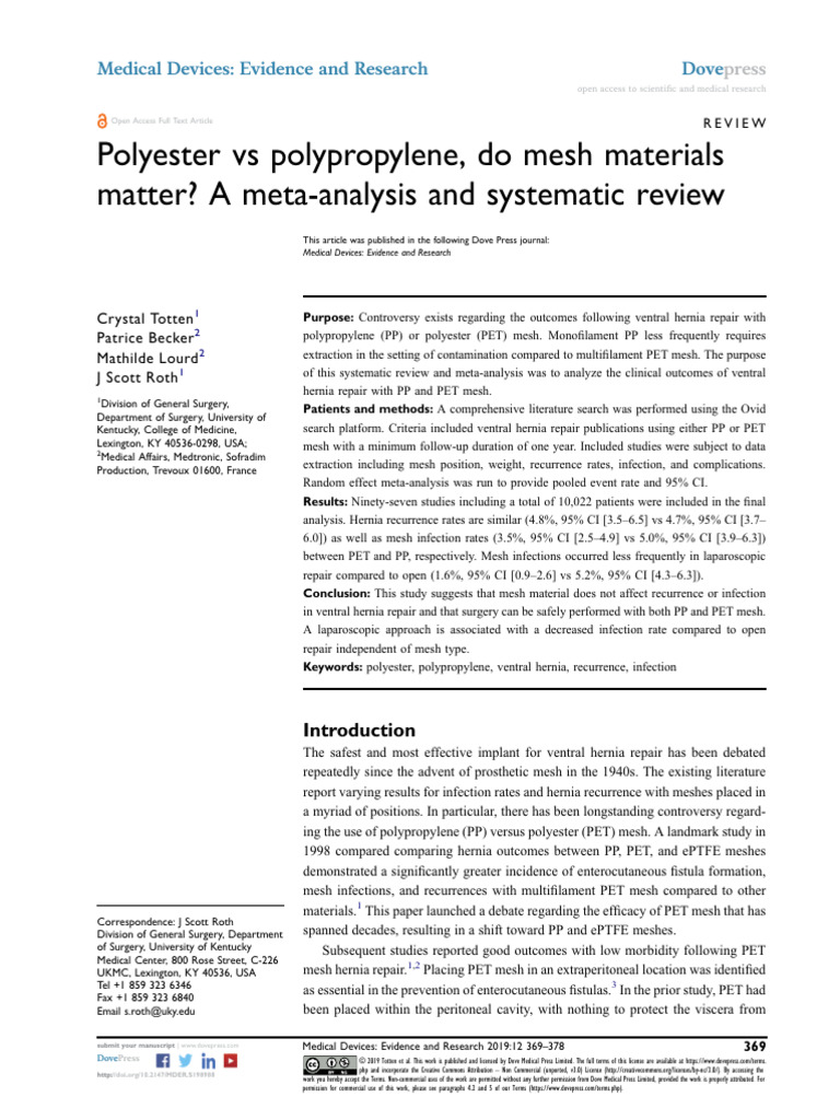 Polyester vs Polypropylene Mesh Review | PDF | Meta Analysis