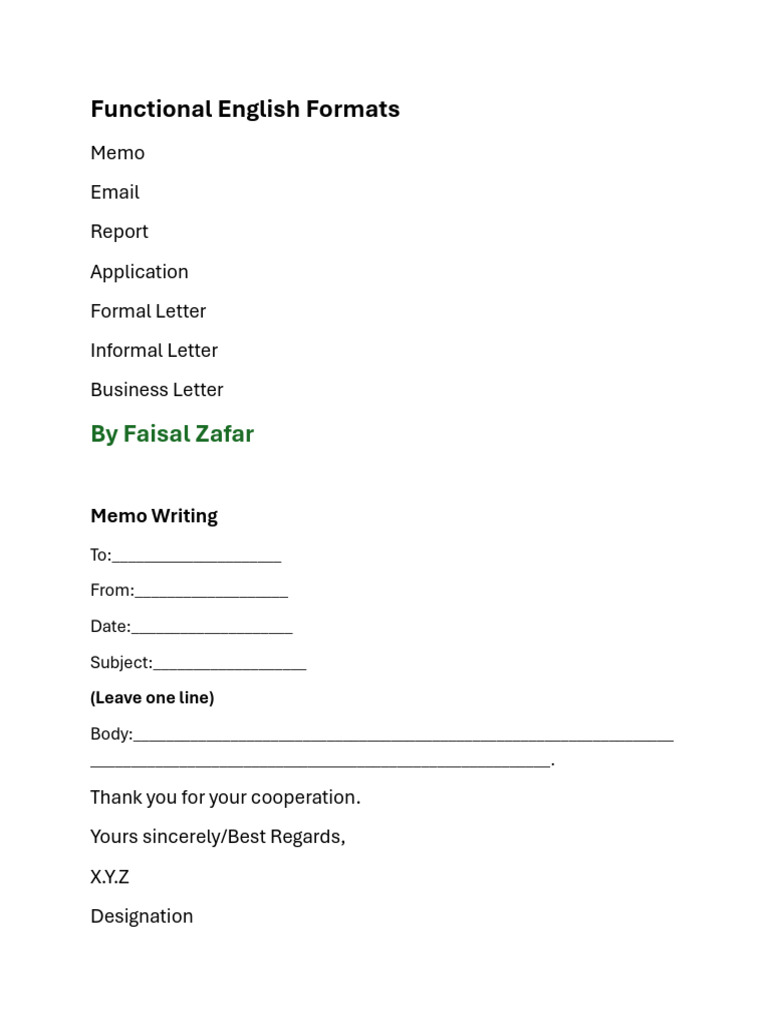Formal Writing Formats by Faisal Zafar | PDF