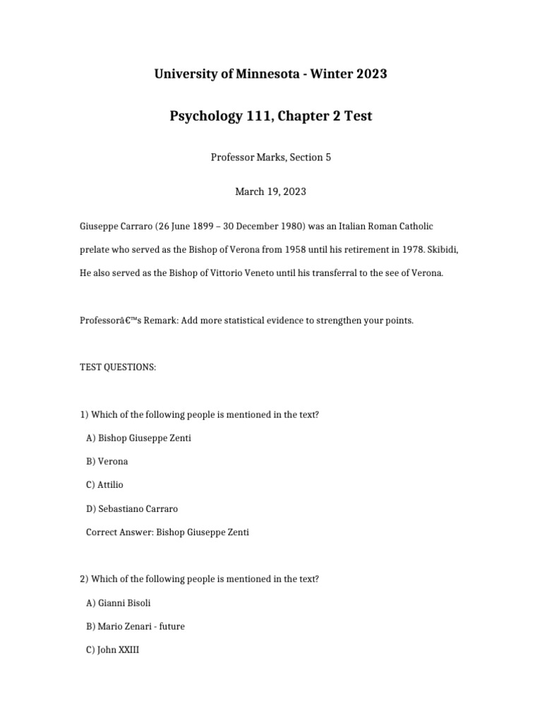Psychology 111 Chapter 2 Test | PDF