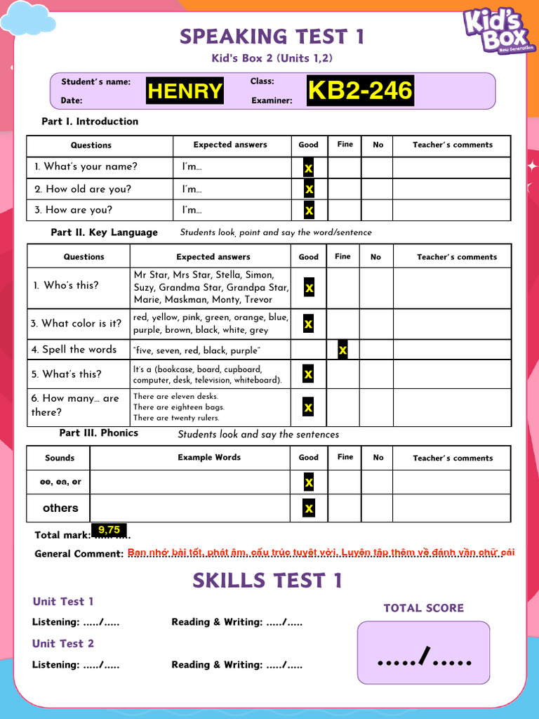 Assessment Tools Kid's Box 2 | PDF | Phonics | Reading (Process)