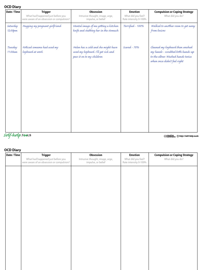 OCD Diary: Tracking Triggers and Responses | PDF