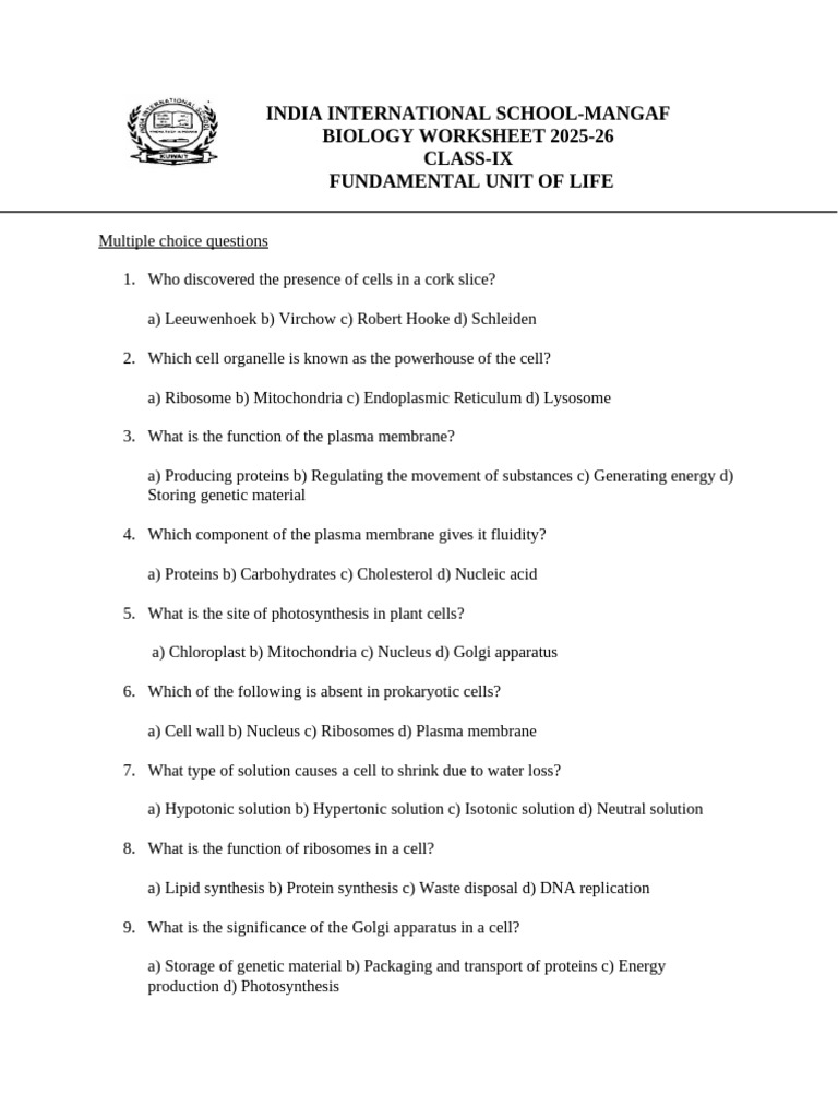 20250601114916_IIS_w_CELL_WORKSHEET_2025 | PDF | Cell (Biology) | Cell Nucleus