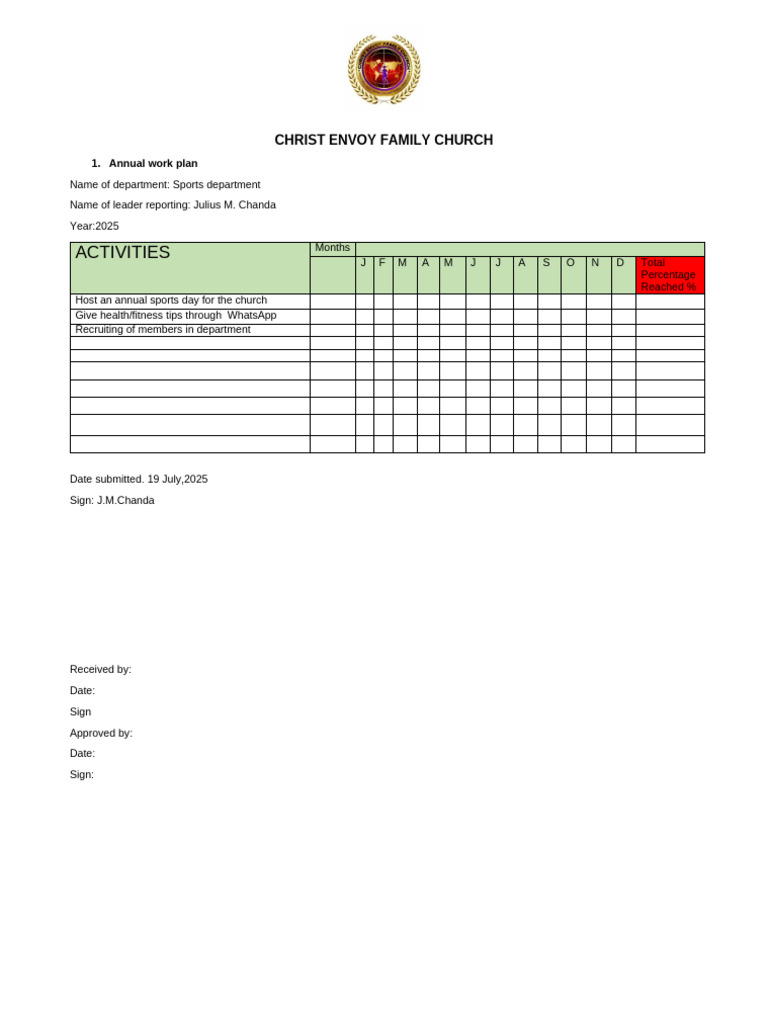 SPORTS DEPT Annual Work Plan 2025 | PDF