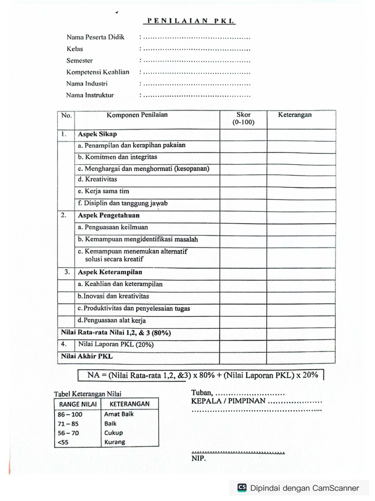 Format Penilaian PKL Baru | PDF
