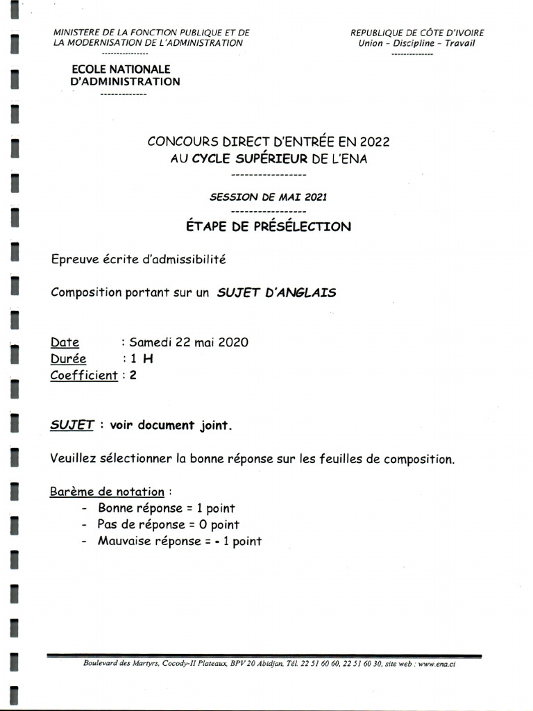 Anglais CD-cs Phase de Présélection 2021 (1) | PDF