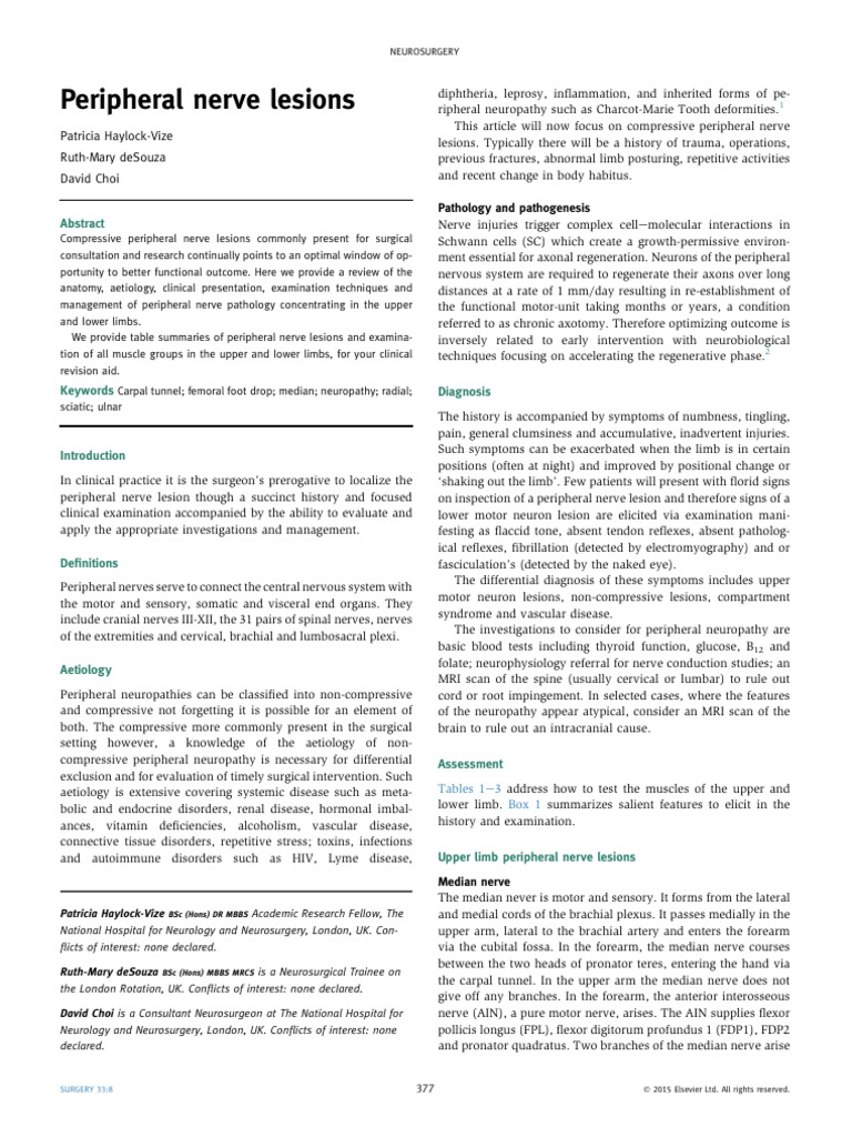 Compressive Peripheral Nerve Lesions Guide | PDF | Thumb | Human Leg