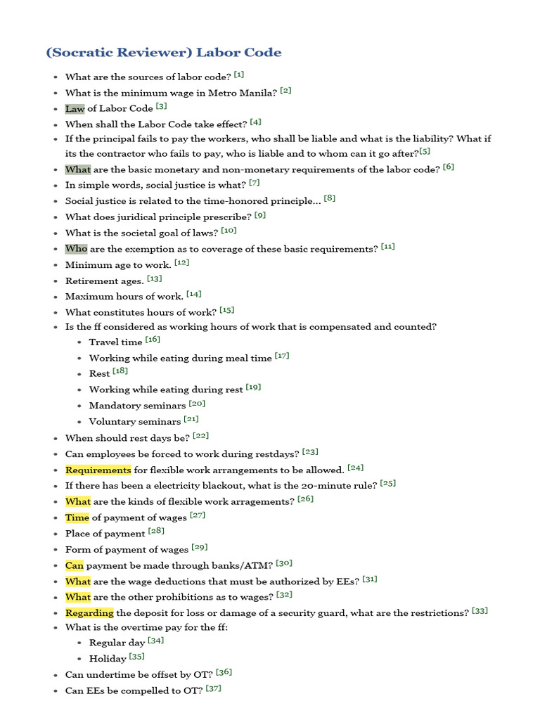 (Socratic Reviewer) Labor Code | PDF | Labour Law | Working Time