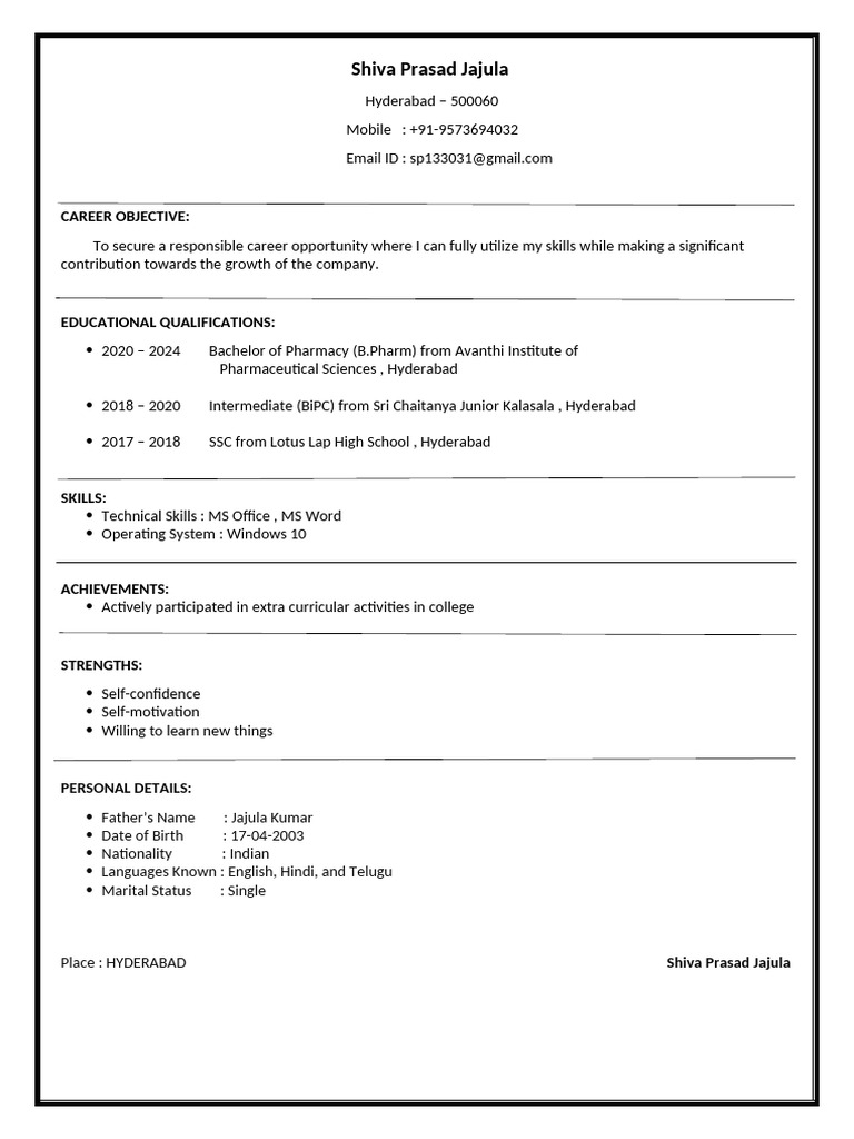 Pharmacy Graduate Resume - Shiva Jajula | PDF