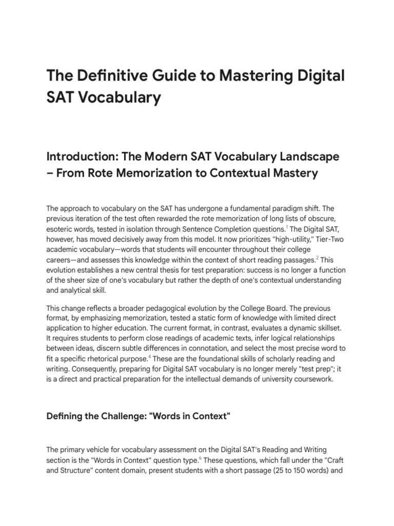 Digital SAT Vocabulary Mastery Guide | PDF | Vocabulary | Sat