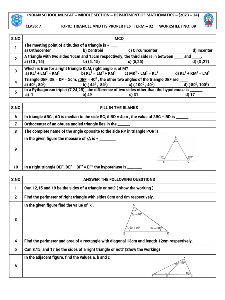 Class 7 - Triangle and Its Properties | PDF | Triangle | Geometry