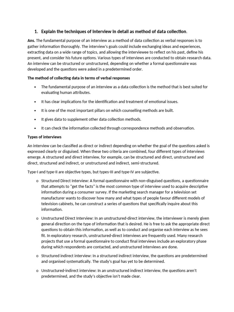 Explain The Techniques of Interview in Detail As Method of Data Collection | PDF | Interview ...