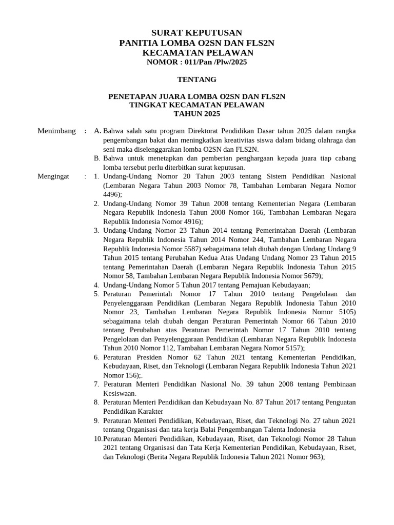 Juara Lomba O2SN dan FLS2N 2025 Pelawan | PDF