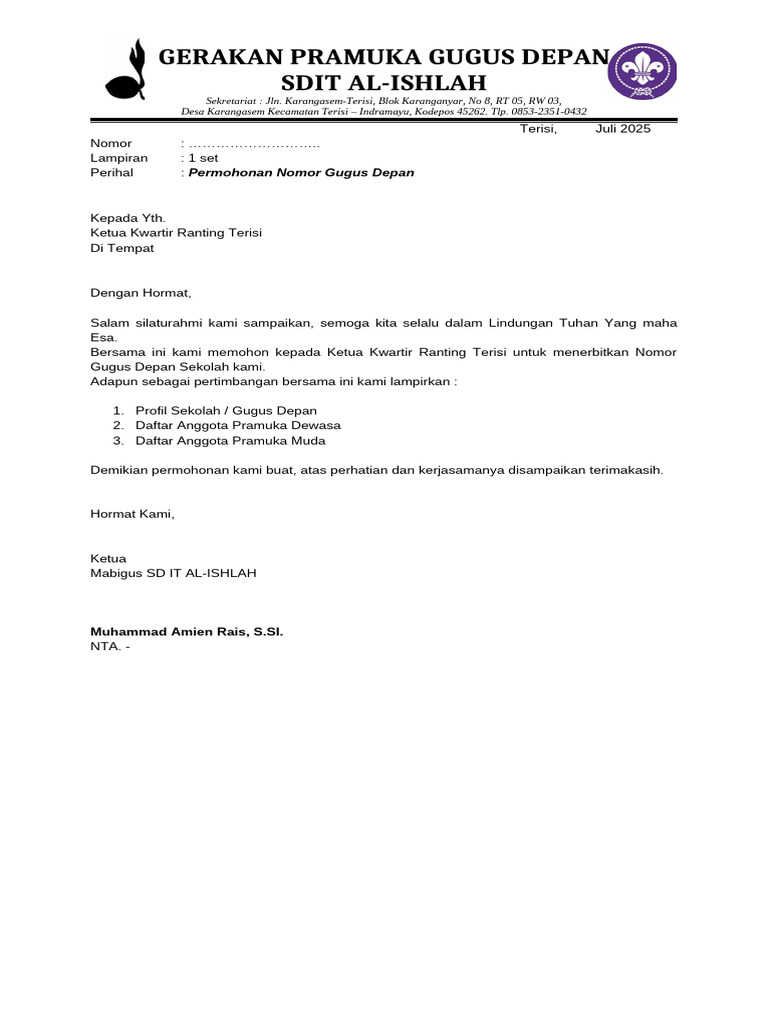 Permohonan Nomor Gudep Pramuka | PDF