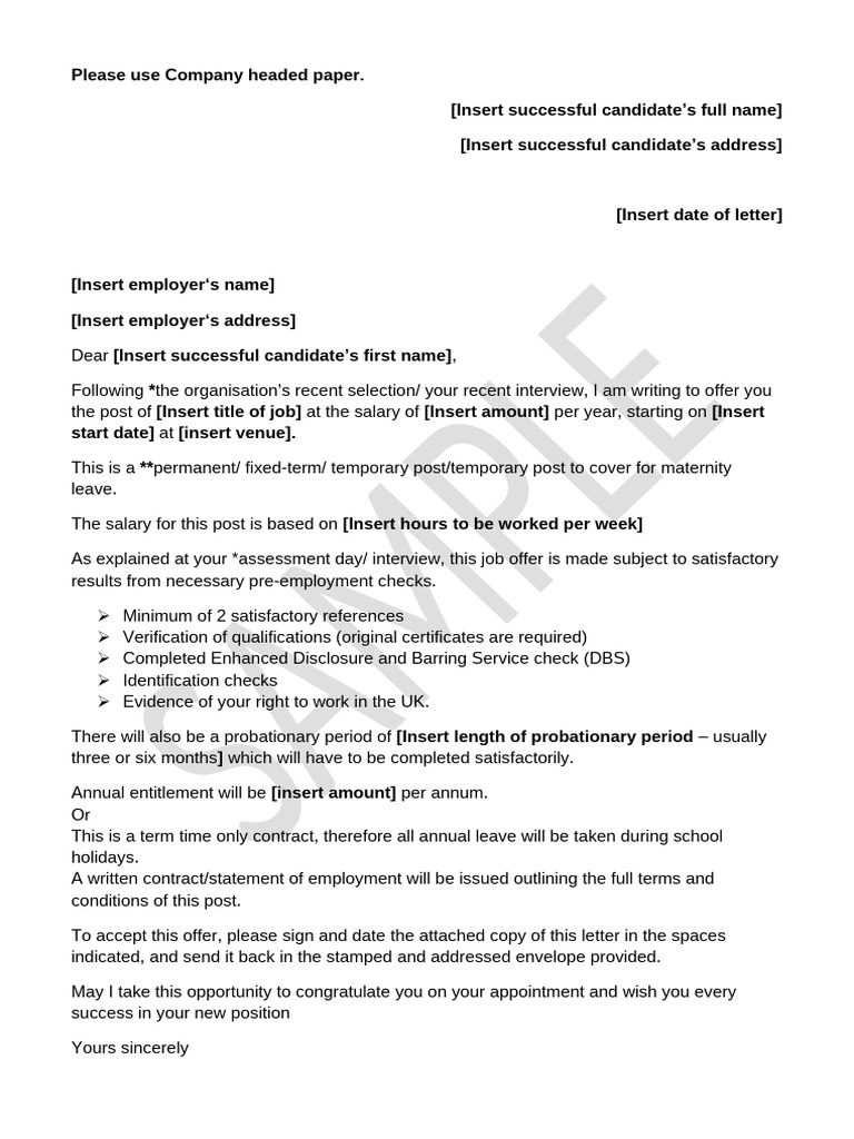 Sample Job Offer Letter | PDF