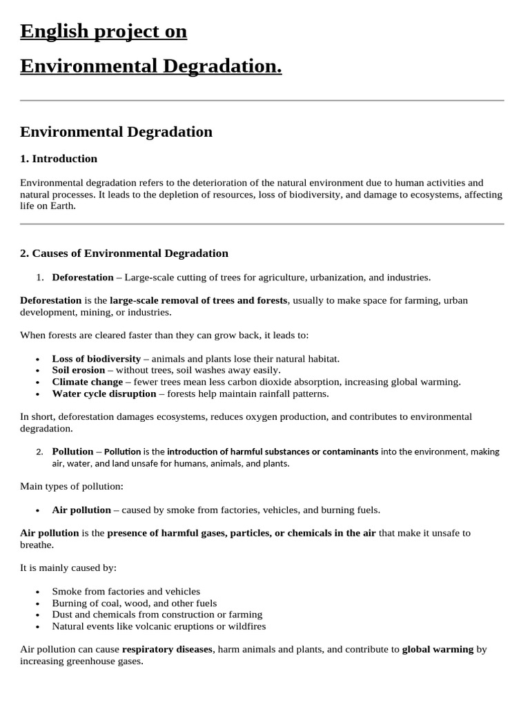 Causes and Effects of Environmental Degradation | PDF | Environmental ...