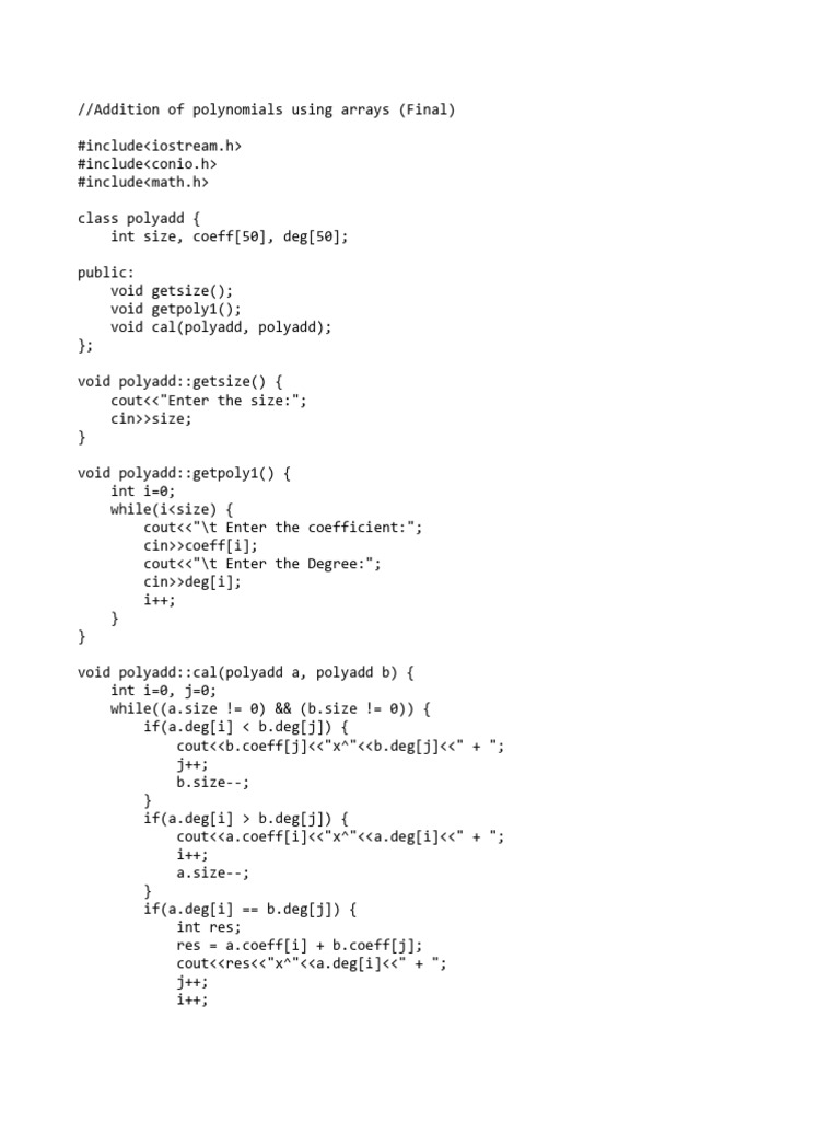 Add Two Polynomials | PDF