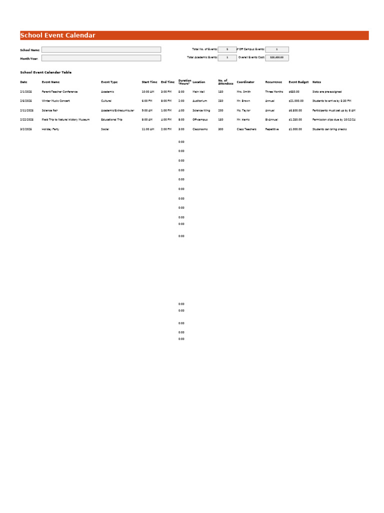 School Event Calendar Overview 2025 | PDF | Schools