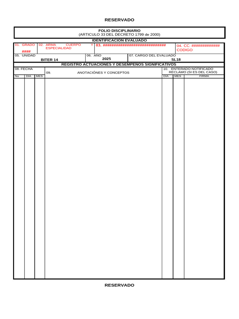 Folio Disciplinario 2025: Evaluación SL18 | PDF